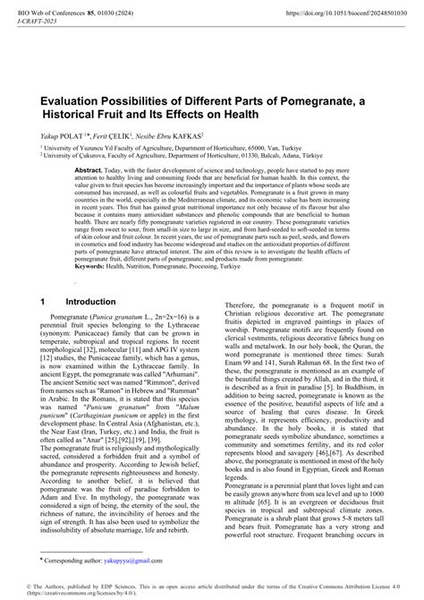 Pdf Evaluation Possibilities Of Different Parts Of Pomegranate A Historical Fruit And Its