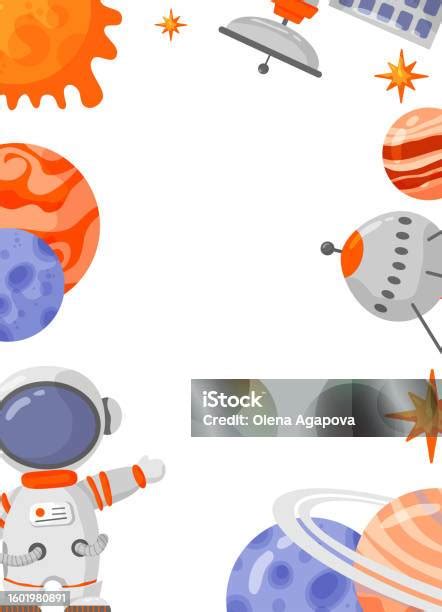 우주 비행사와 우주 요소가 있는 우주 프레임 디자인 포스터 배경 우주 비행사와 우주를 위한 은하 프레임 행성 혜성 은하 외계인 0명에 대한 스톡 벡터 아트 및 기타 이미지