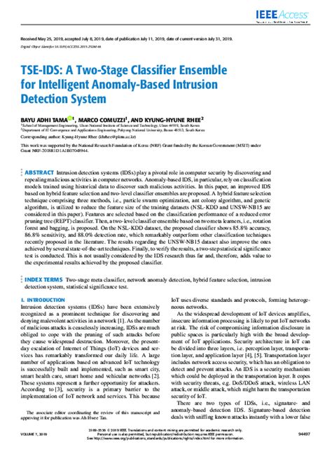Pdf Tse Ids A Two Stage Classifier Ensemble For Intelligent Anomaly