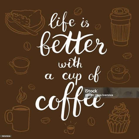 인생은 커피 한 잔 더 손으로 그린 글자와 벡터 일러스트입니다 브러시 서 예 그래픽 디자인 요소입니다 개념에 대한 스톡 벡터