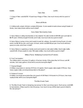 Real Life Application Word Problems By Keonya Jackson TPT