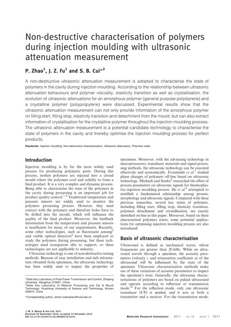 Pdf Non Destructive Characterisation Of Polymers During Injection