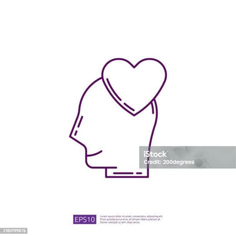 그 위에 하트가 있는 사람 머리의 라인 아트 아이콘입니다 사랑 자선 연민 보살핌 공감 친절 지원 자원 봉사 기부 이타주의의 개념 감정에 대한 스톡 벡터 아트 및 기타 이미지