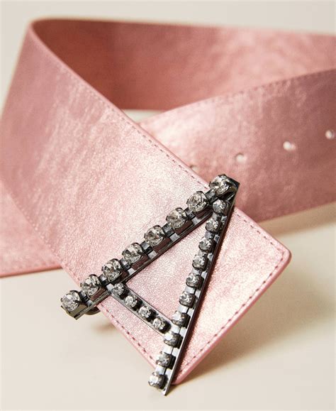 Laminated Belt With Rhinestone Logo Woman Pink Twinset Milano