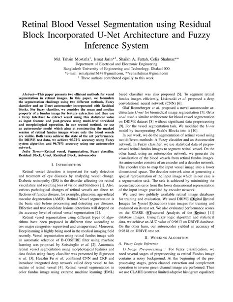 pdf retinal vein detection using residual block incorporated u net architecture and fuzzy