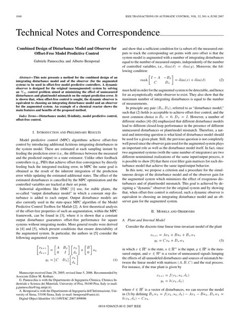 Pdf Combined Design Of Disturbance Model And Observer For Offset Free