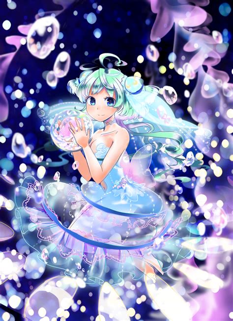 Safebooru 1girl Ahoge Aqua Hair Bare Shoulders Barefoot Blue Eyes Bob