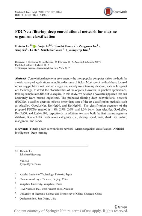 Fdcnet Filtering Deep Convolutional Network For Marine Organism Classification Request Pdf