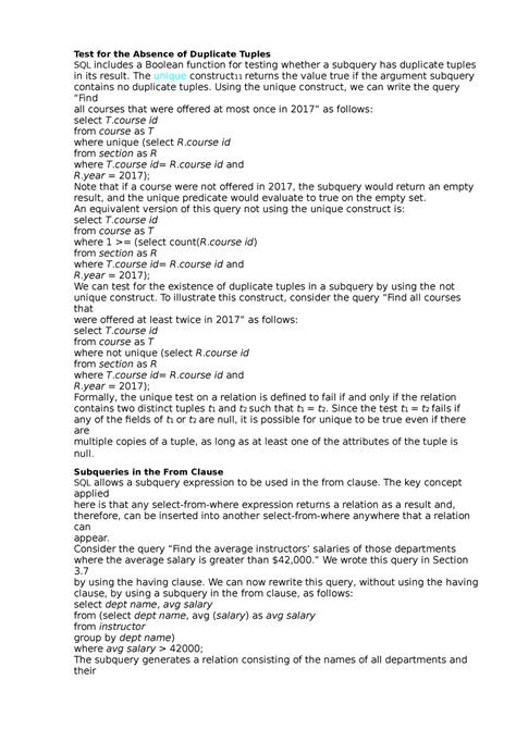 Test For The Absence Of Duplicate Tuples The Unique Construct 11 Returns The Value True If The