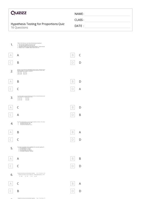 50 Hypothesis Testing Worksheets For Grade 12 On Quizizz Free