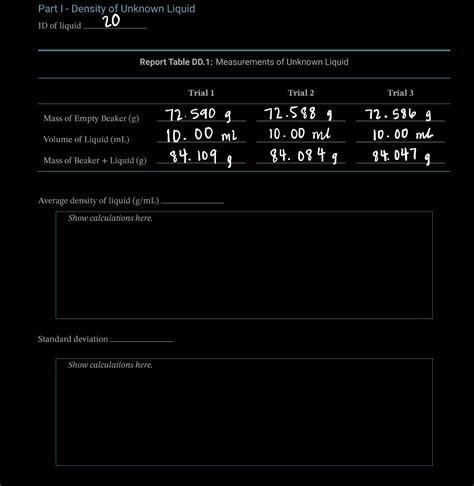 Solved Part I Density Of Unknown Liquid Id Of Liquid 20