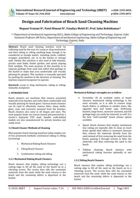 Irjet Design And Fabrication Of Beach Sand Cleaning Machine Pdf