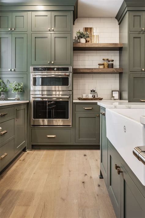 Green Kitchen Cabinets Wood Floor