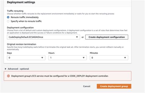 CodeDeployでECSにデプロイしようとした時にDeployment groups ECS service must be configured for a CODE DEPLOY