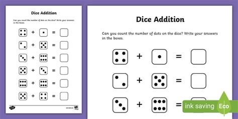 👉 Dice Addition Worksheet Teacher Made Twinkl