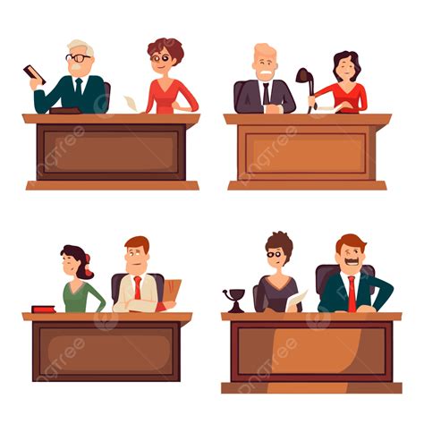 Juicio Clipart Seis Escenas De Personas En Los Escritorios Dibujos