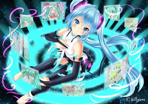 Hatsune Miku Kagamine Rin Kagamine Len And Hatsune Miku Vocaloid Drawn By Villyane Danbooru