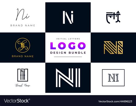 Initial Letters Ni Logo Design Bundle Royalty Free Vector