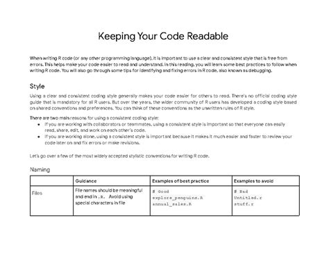 R Programming Best Practices For Readable Code And Debugging Studocu