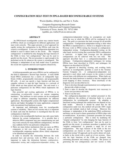 Pdf Configuration Self Test In Fpga Based Reconfigurable Systems
