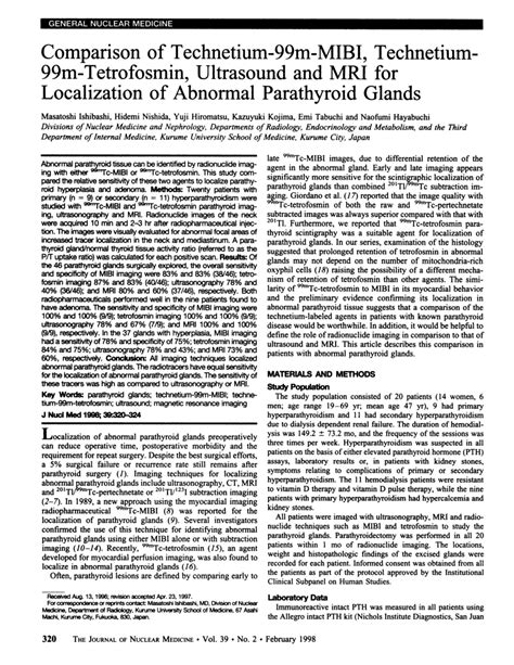 Pdf Comparison Of Technetium 99m Mibi Technetium 99m Tetrofosmin Ultrasound And Mri For