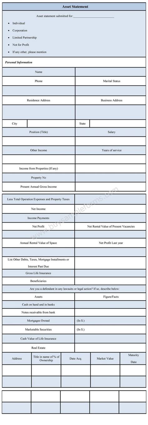 Assets Statement Form Sample Forms