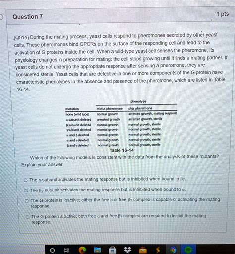 Solved Question 7 Pts 0014 During The Mating Process Yeast Cells Respond To Pheromones