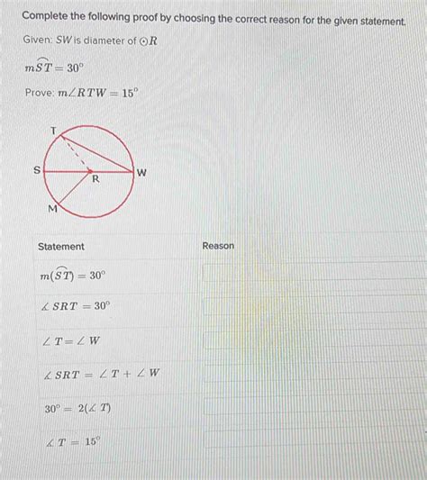 solved complete the following proof by choosing the correct reason for