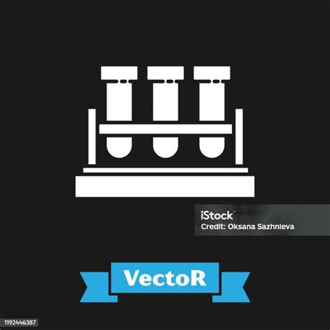 검은 색 배경에 격리 된 흰색 테스트 튜브 및 플라스크 화학 실험실 테스트 아이콘 실험실 유리 표지판 벡터 일러스트레이션 개발에 대한 스톡 벡터 아트 및 기타 이미지
