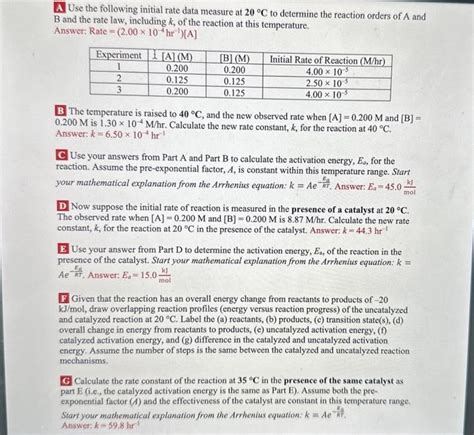 solved a use the following initial rate data measure at 20∘c