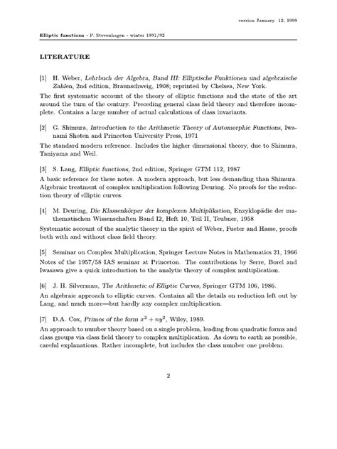 Elliptic Function Literatures Pdf
