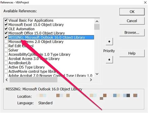 Missing Outlook 160 Object Library In Visual Basic Editor