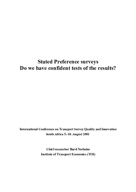 Pdf Stated Preference Surveys Do We Have Confidence Tests Of The Results In Transport