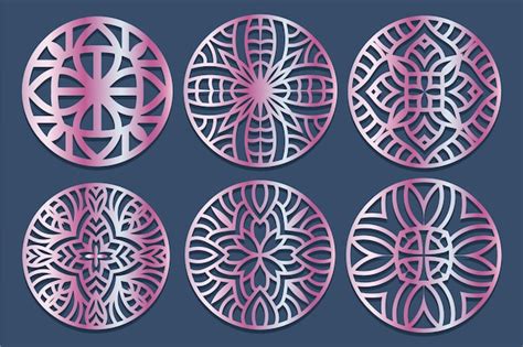 Premium Vector Set Decorative Circle Coaster For Laser Cutting Round Abstract Geometric