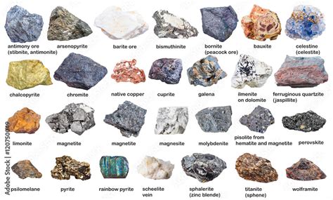 Set From Raw Minerals And Ores With Names Isolated 素材庫相片 Adobe Stock