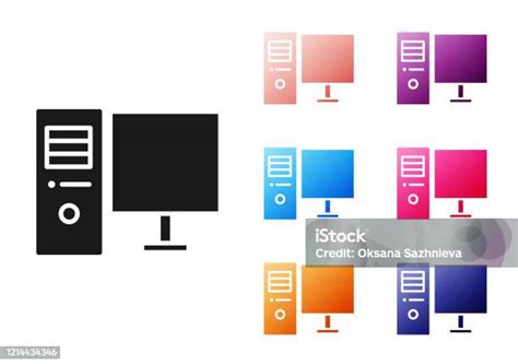 흰색 배경에 격리 된 검은 색 컴퓨터 모니터 아이콘입니다 Pc 구성 요소 기호입니다 다채로운 아이콘을 설정합니다 벡터 일러스트레이션 0명에 대한 스톡 벡터 아트 및 기타