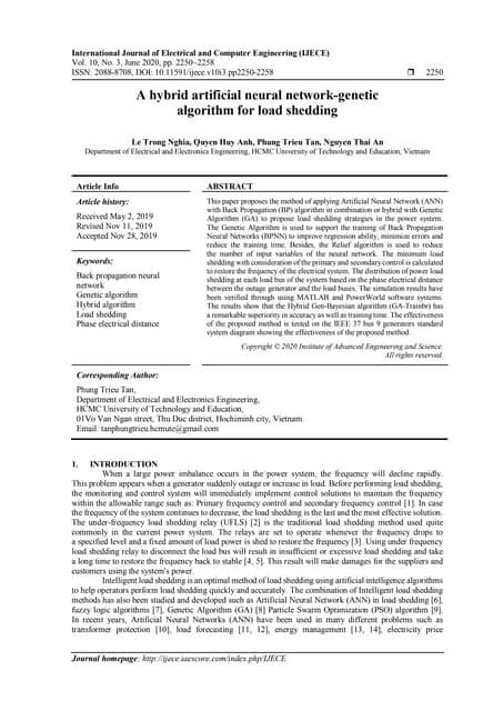 A Hybrid Artificial Neural Network Genetic Algorithm For Load Shedding