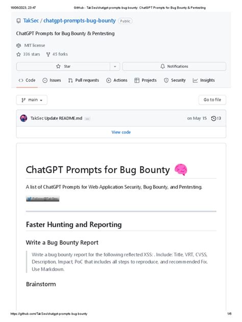 github taksec chatgpt prompts bug bounty chatgpt prompts for bug bounty and pentesting pdf