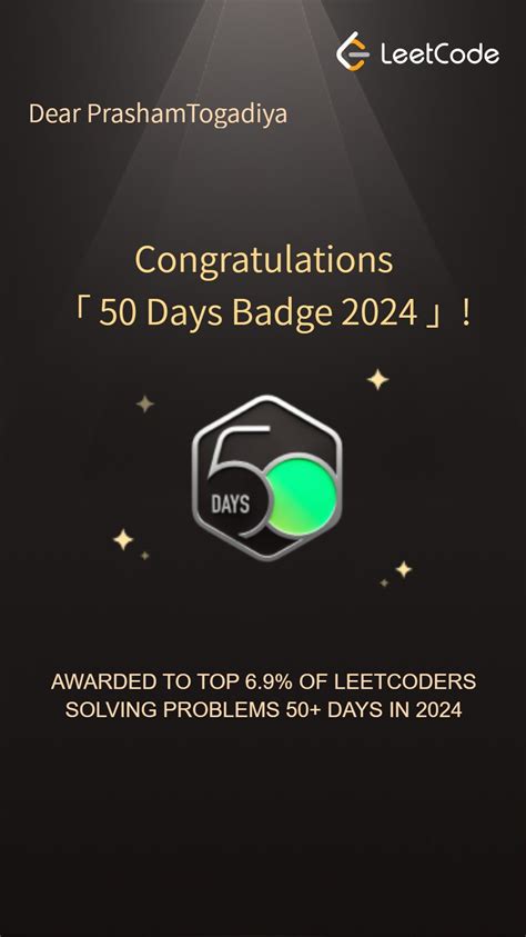 Prasham Togadiya On Linkedin Excited To Share That Ive Completed 50 Days Of Problem Solving On