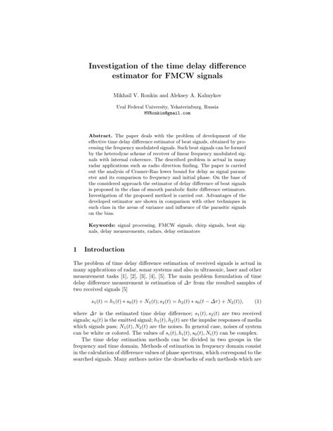 Pdf Investigation Of The Time Delay Difference Estimator For Fmcw Signals