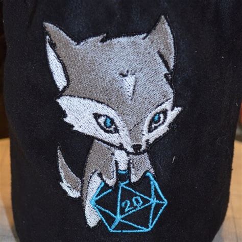 Dice Bag D20 Wolf 05 W Teal Eyes D20 And Liner Embroidered Etsy