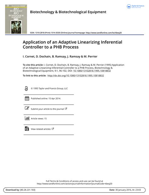 Pdf Application Of An Adaptive Linearizing Inferential Controller To A Phb Process