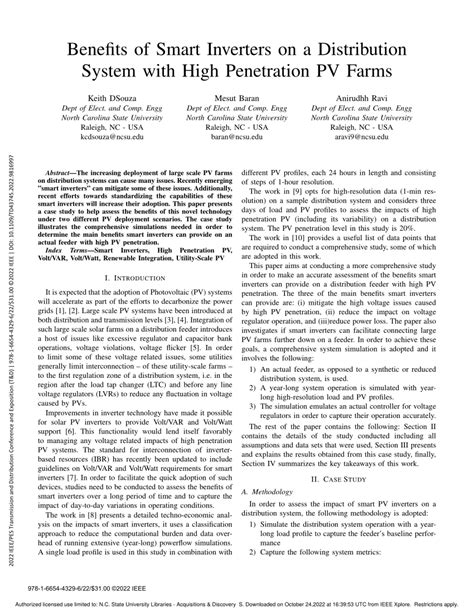 Pdf Benefits Of Smart Inverters On A Distribution System With High