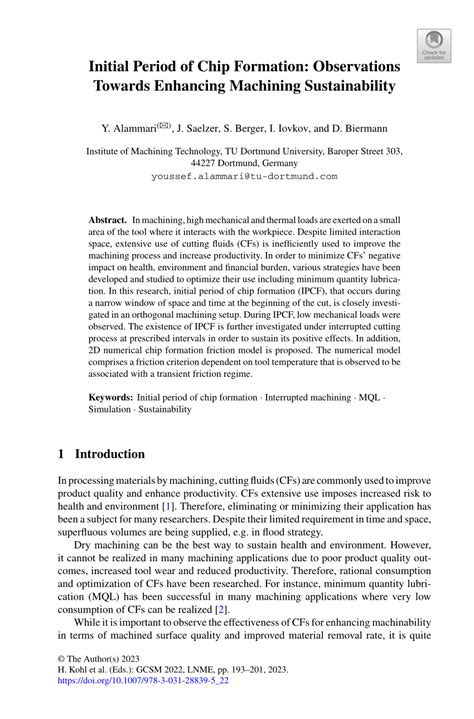Pdf Initial Period Of Chip Formation Observations Towards Enhancing Machining Sustainability