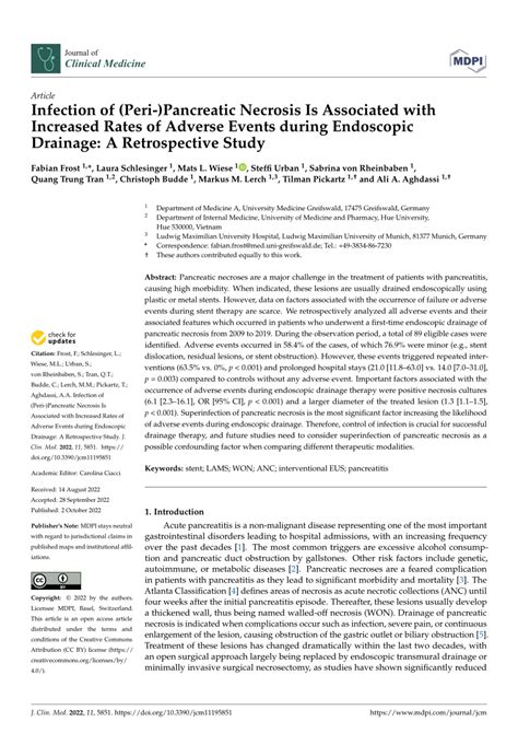 Pdf Infection Of Peri Pancreatic Necrosis Is Associated With Increased Rates Of Adverse