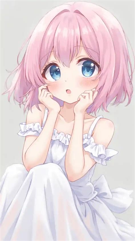 فستان أبيض بشعر وردي فتاة أنمي ساحرة