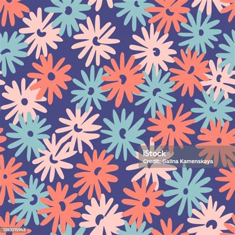 디티 데이지 꽃 배경 원초 필드 꽃으로 만든 매끄러운 패턴 식물 여름 장식 자연 모티프 간단한 스케치 텍스처 직물 직물 포장 및