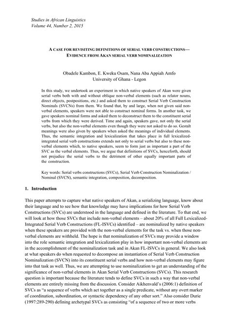 Pdf A Case For Revisiting Definitions Of Serial Verb Constructions Evidence From Akan Serial