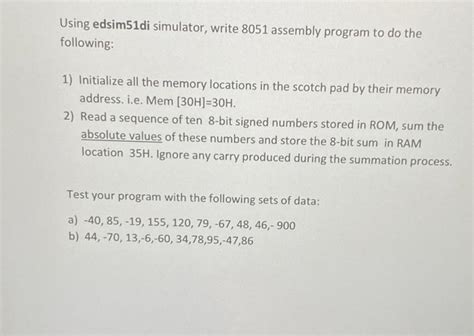Solved Using Edsim51di Simulator Write 8051 Assembly