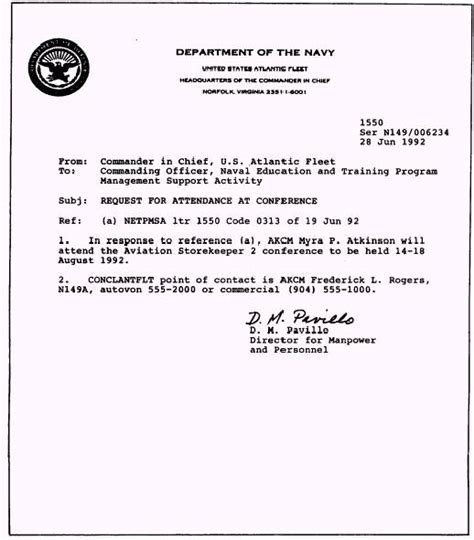 Navy Memorandum Format Example File 5 9 Revised Procedure For Calling